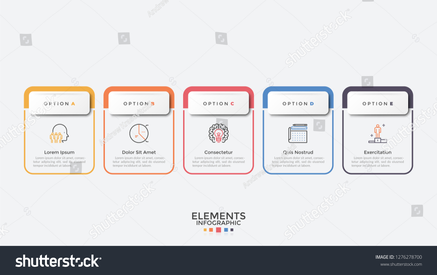 Five Colorful Rectangular Elements Organized Horizontal Stock Vector ...
