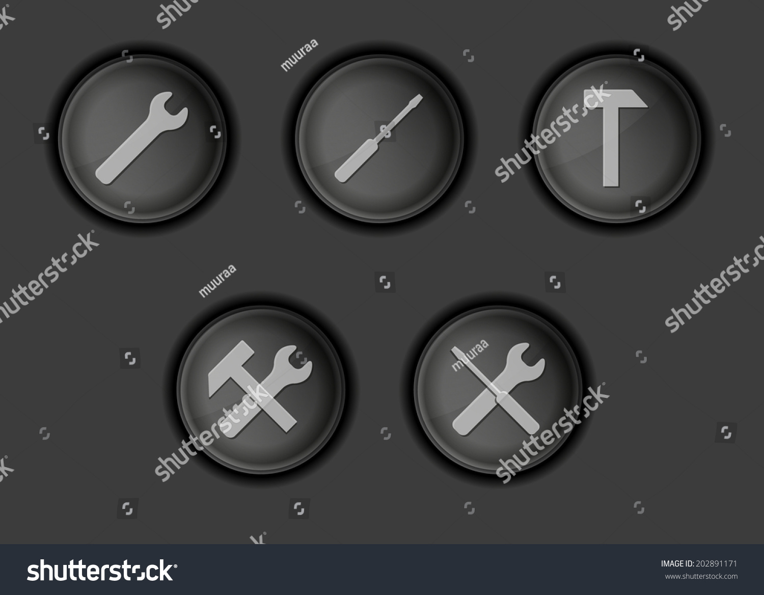 Five Dark Buttons Tools Silhouette Vector 스톡 벡터(로열티 프리) 202891171 ...