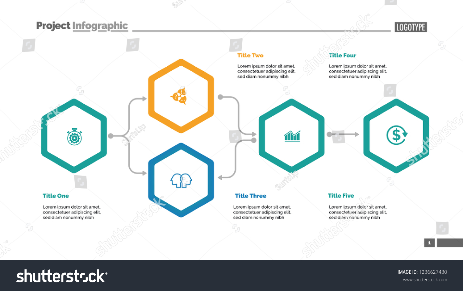 Five Elements Flowchart Slide Template Business Stock Vector (Royalty Free) 1236627430 ...