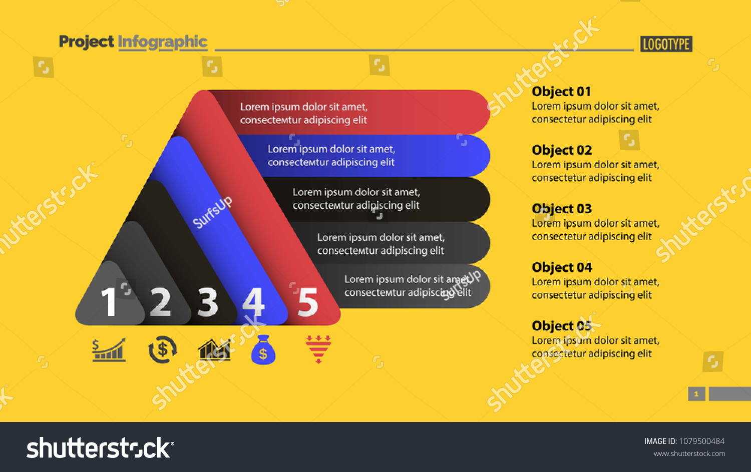 Five Elements Process Chart Slide Template Stock Vector (Royalty Free) 1079500484