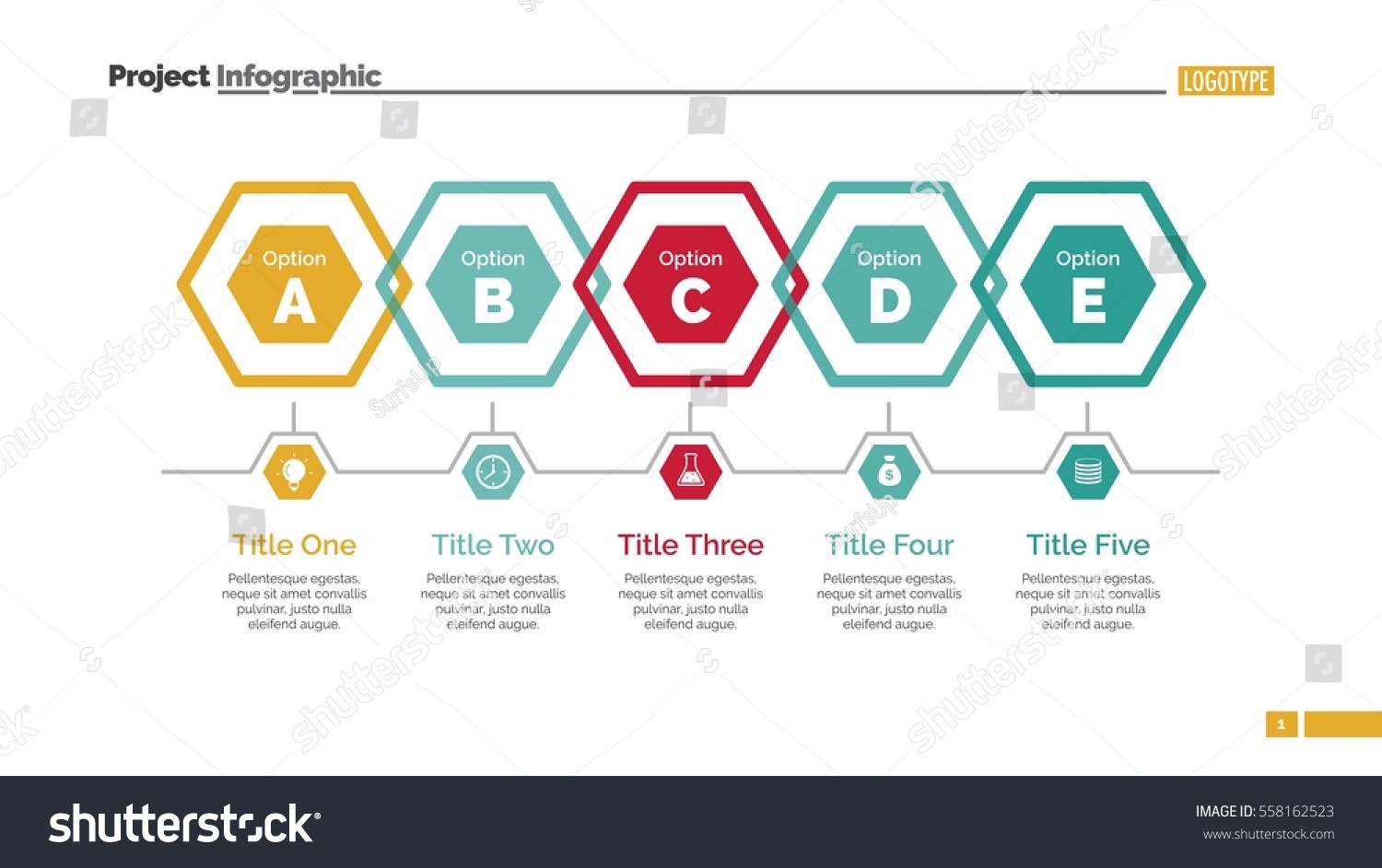 Five Hexagons Diagram Slide Template Stock Vector (Royalty Free) 558162523