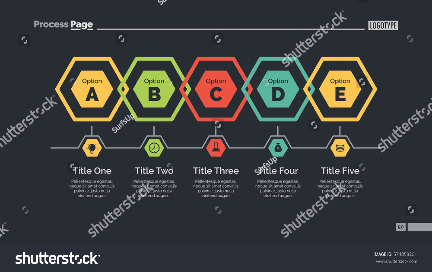 Five Hexagons Diagram Slide Template Stock Vector (Royalty Free) 574858201