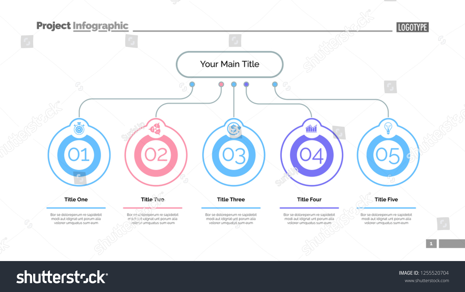 Five Ideas Process Chart Slide Template: vector de stock (libre de ...