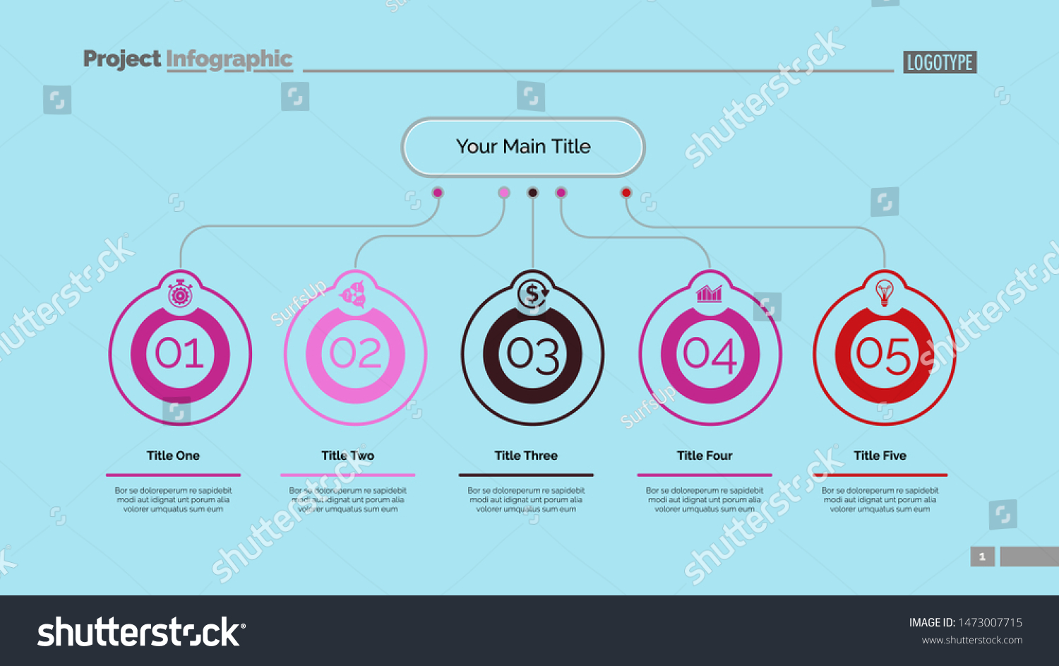 Five Ideas Process Chart Slide Template Stock Vector (Royalty Free ...