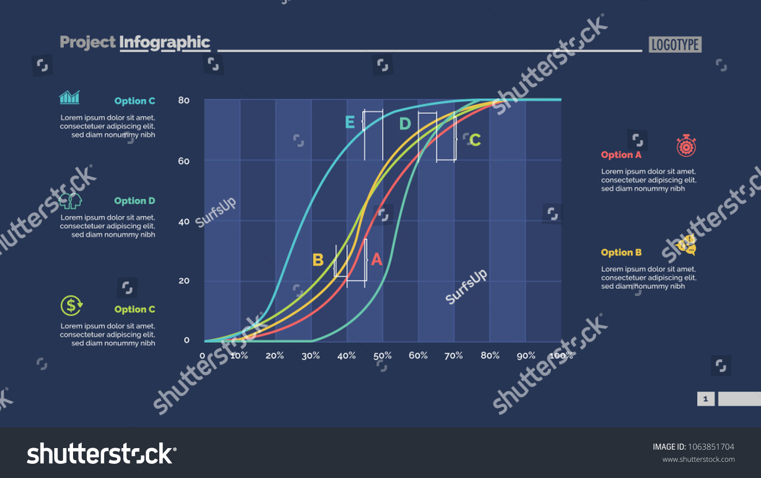 Five Line Charts Slide Template Business 库存矢量图（免版税）1063851704 ...