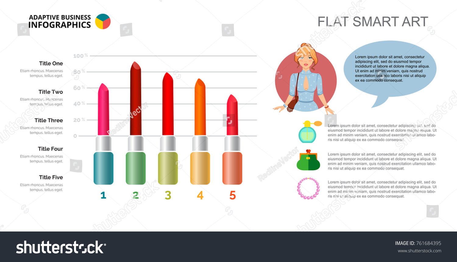 Five Lipsticks Bar Chart Slide Template Stock Vector (Royalty Free ...