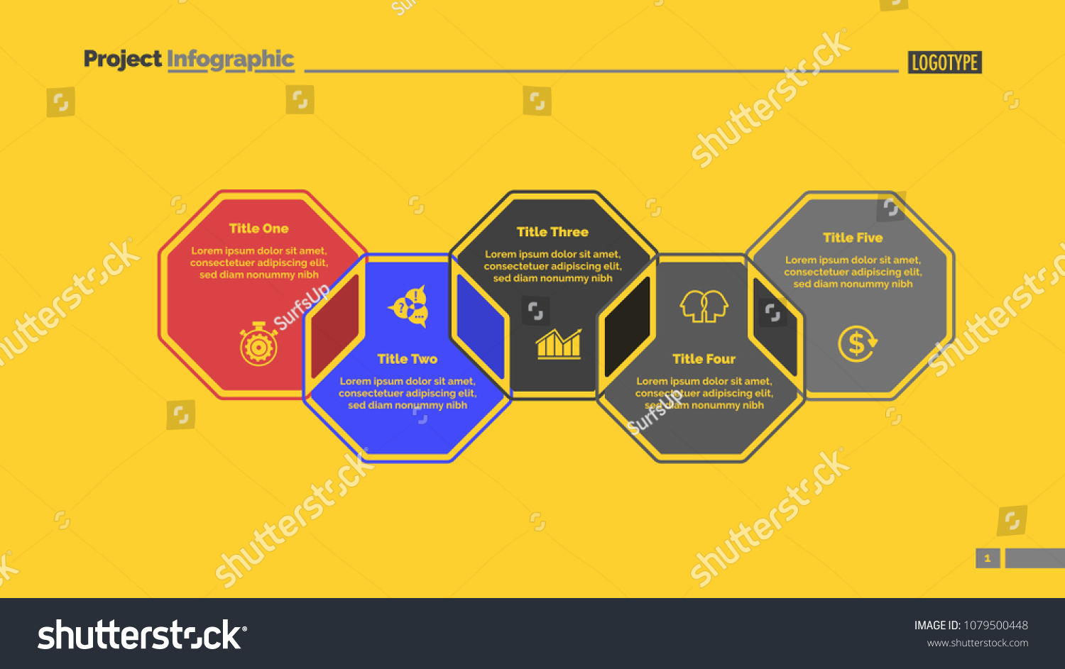 Five Octagons Process Chart Slide Template Stock Vector (Royalty Free ...