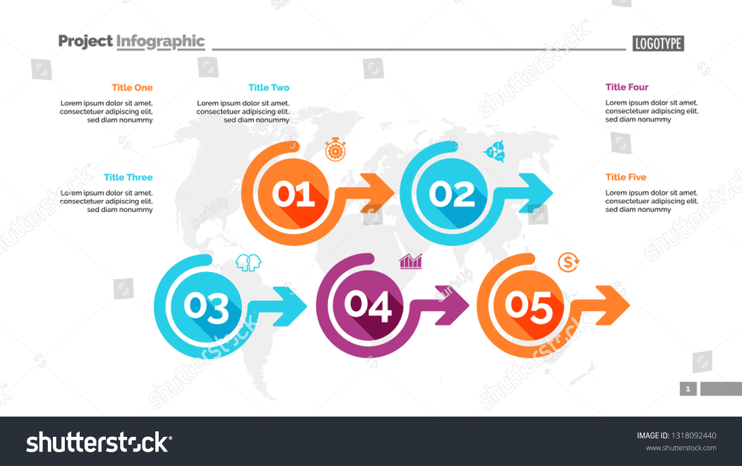 Five Options Process Chart Slide Template Stock Vector (Royalty Free ...