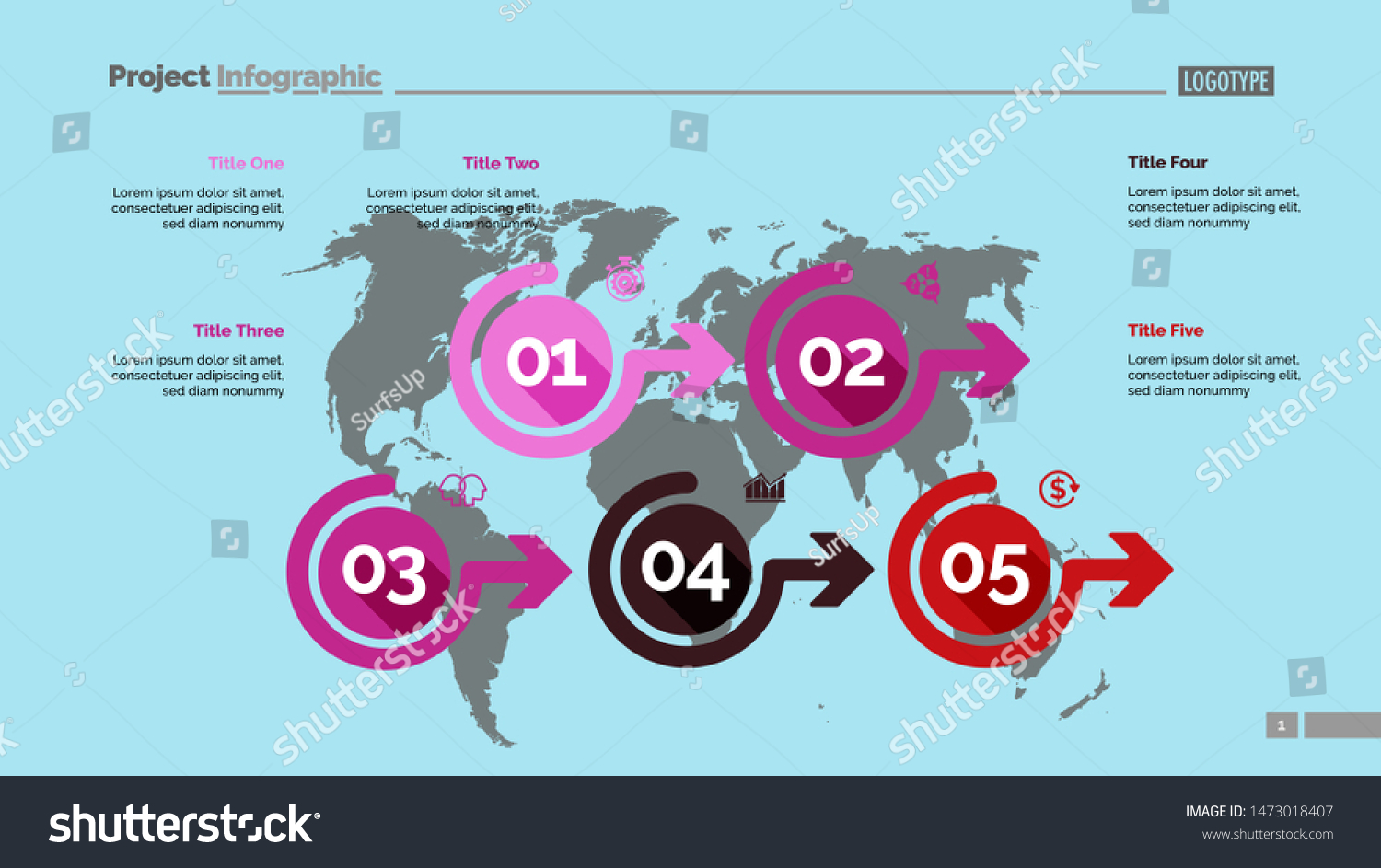 Five Options Process Chart Slide Template Stock Vector (Royalty Free ...