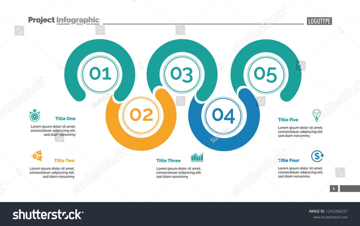 Five Point Process Chart Slide Template Stock Vector (Royalty Free ...