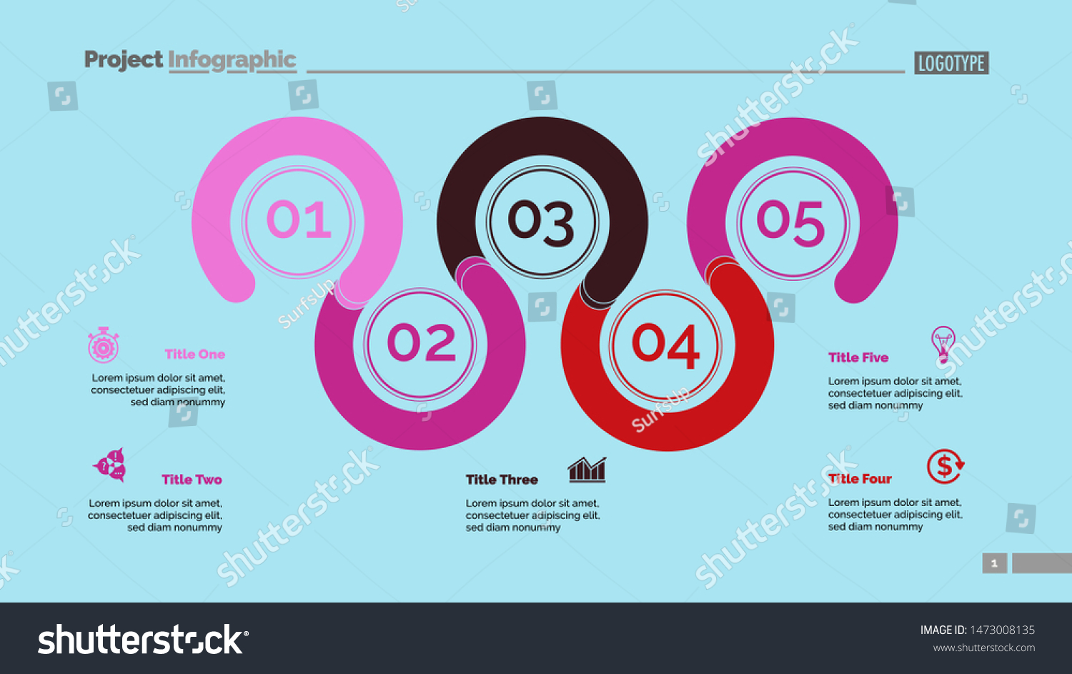 Five Point Process Chart Slide Template Stock Vector (Royalty Free ...