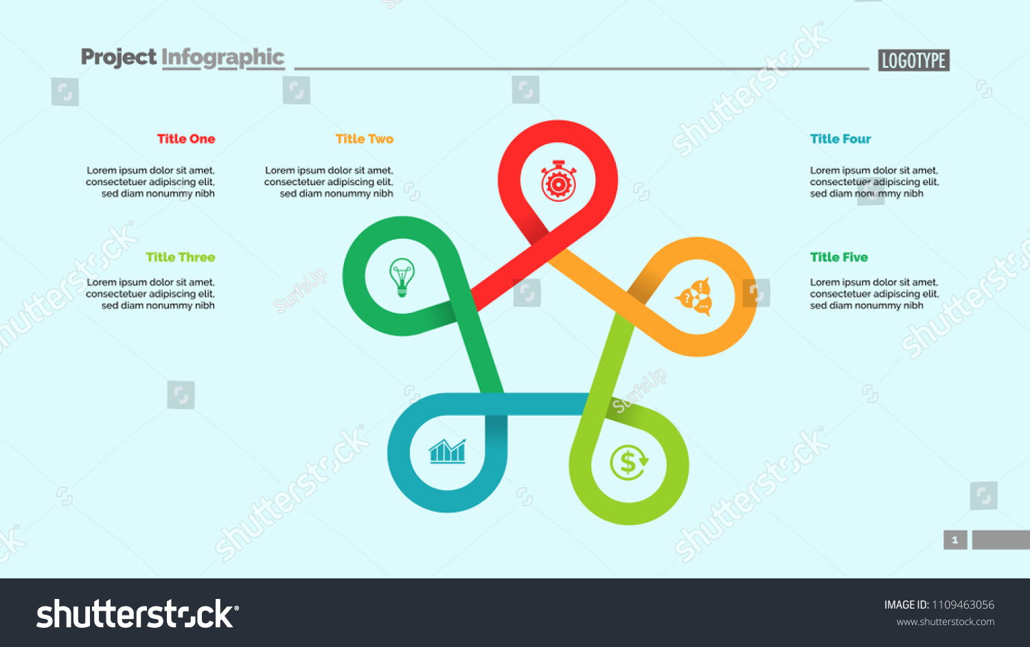 Five Points Process Chart Slide Template Stock Vector (Royalty Free ...