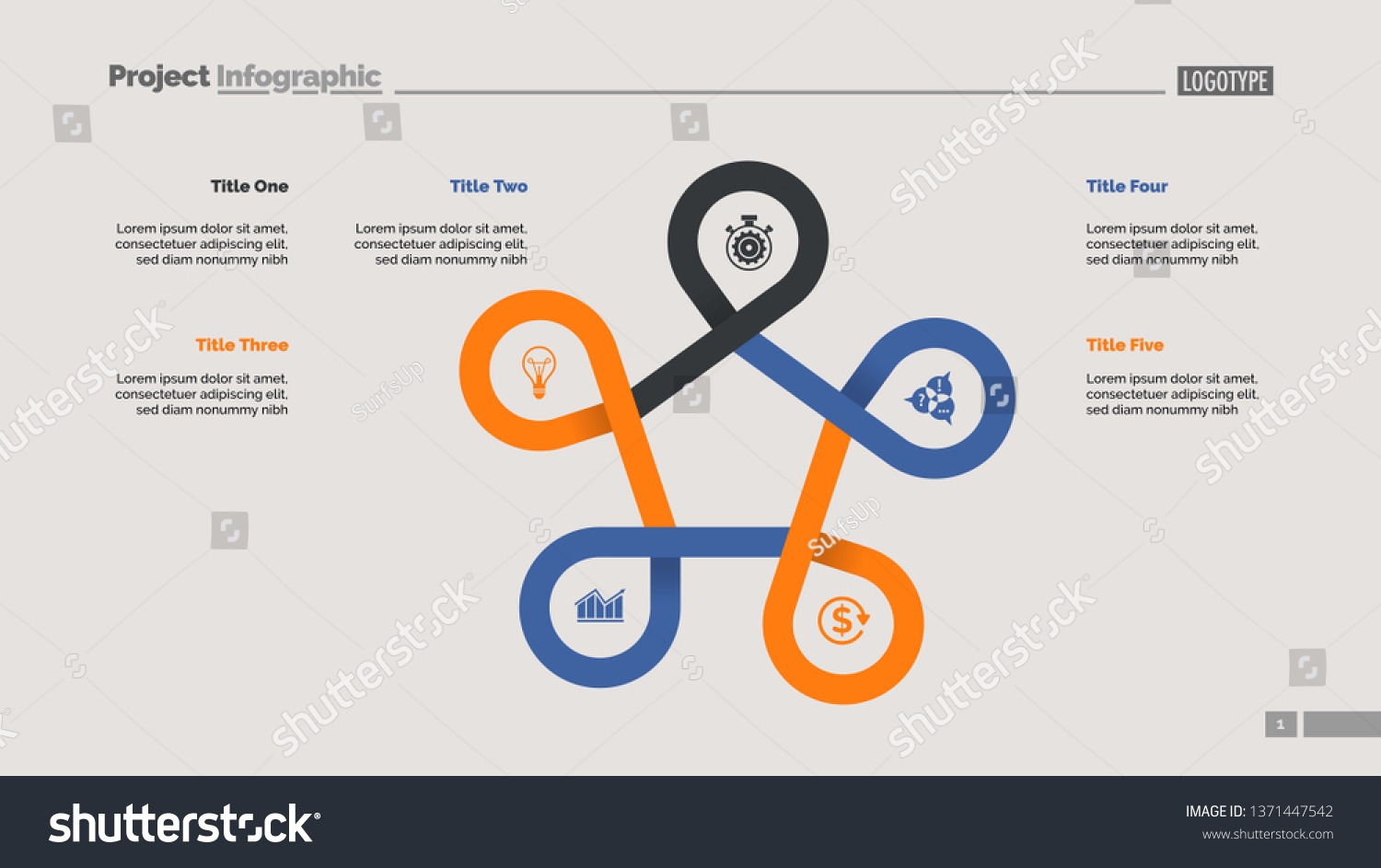 Five Points Process Chart Slide Template: vector de stock (libre de ...