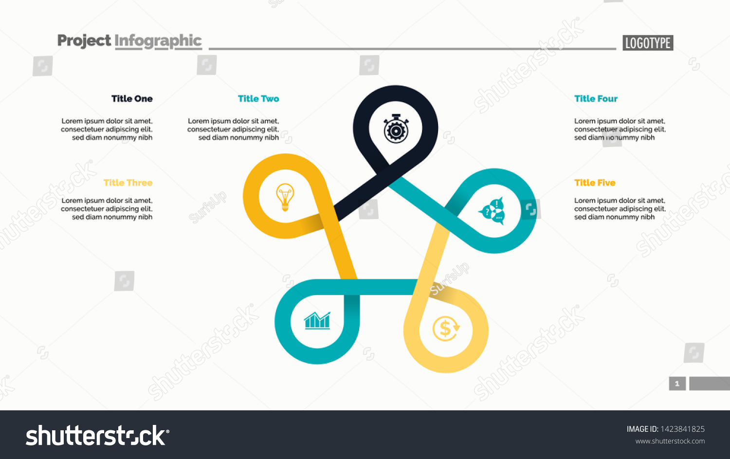 Five Points Process Chart Slide Template Stock Vector (Royalty Free ...