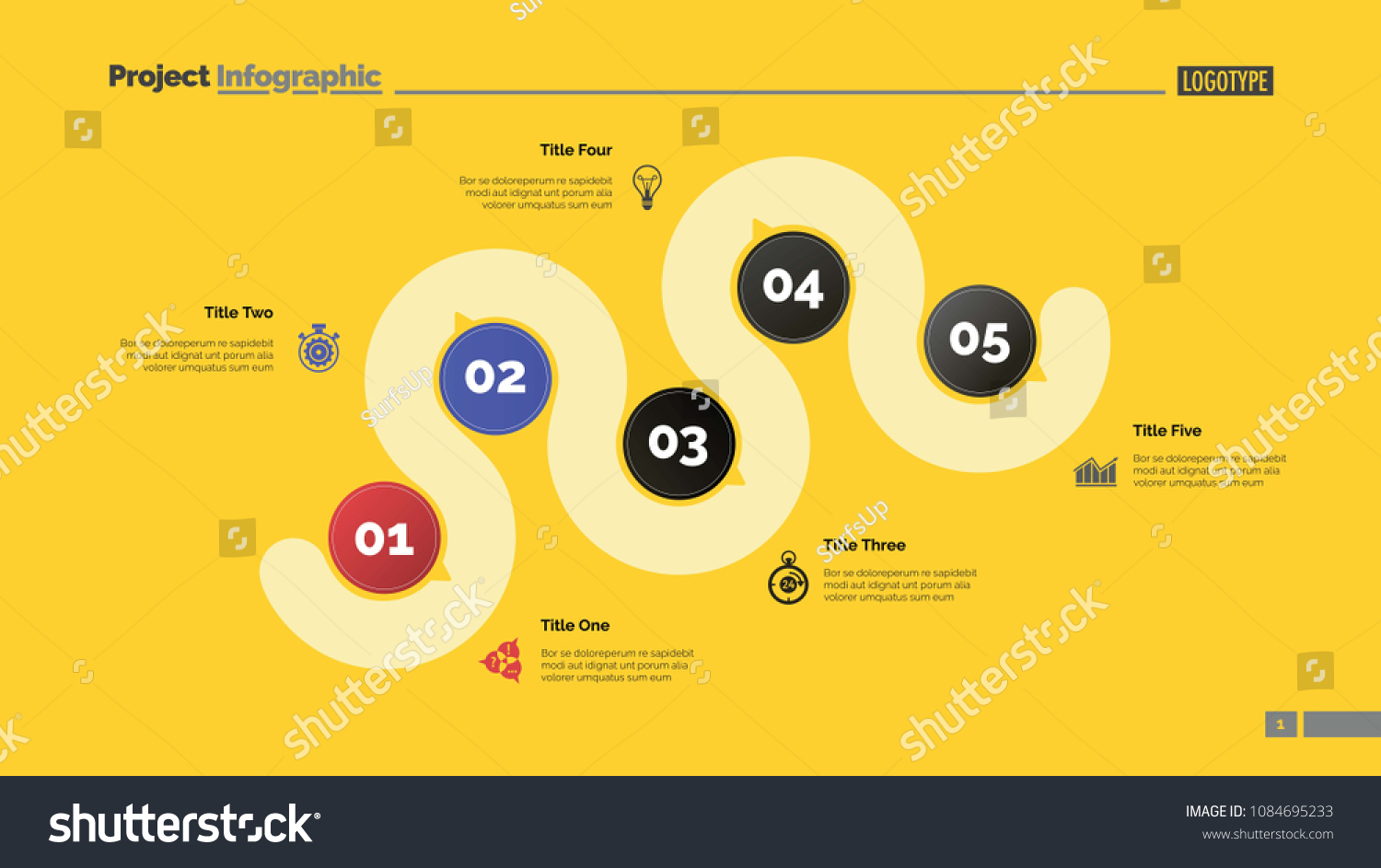 Five Points Process Chart Slide Template Stock Vector (Royalty Free ...