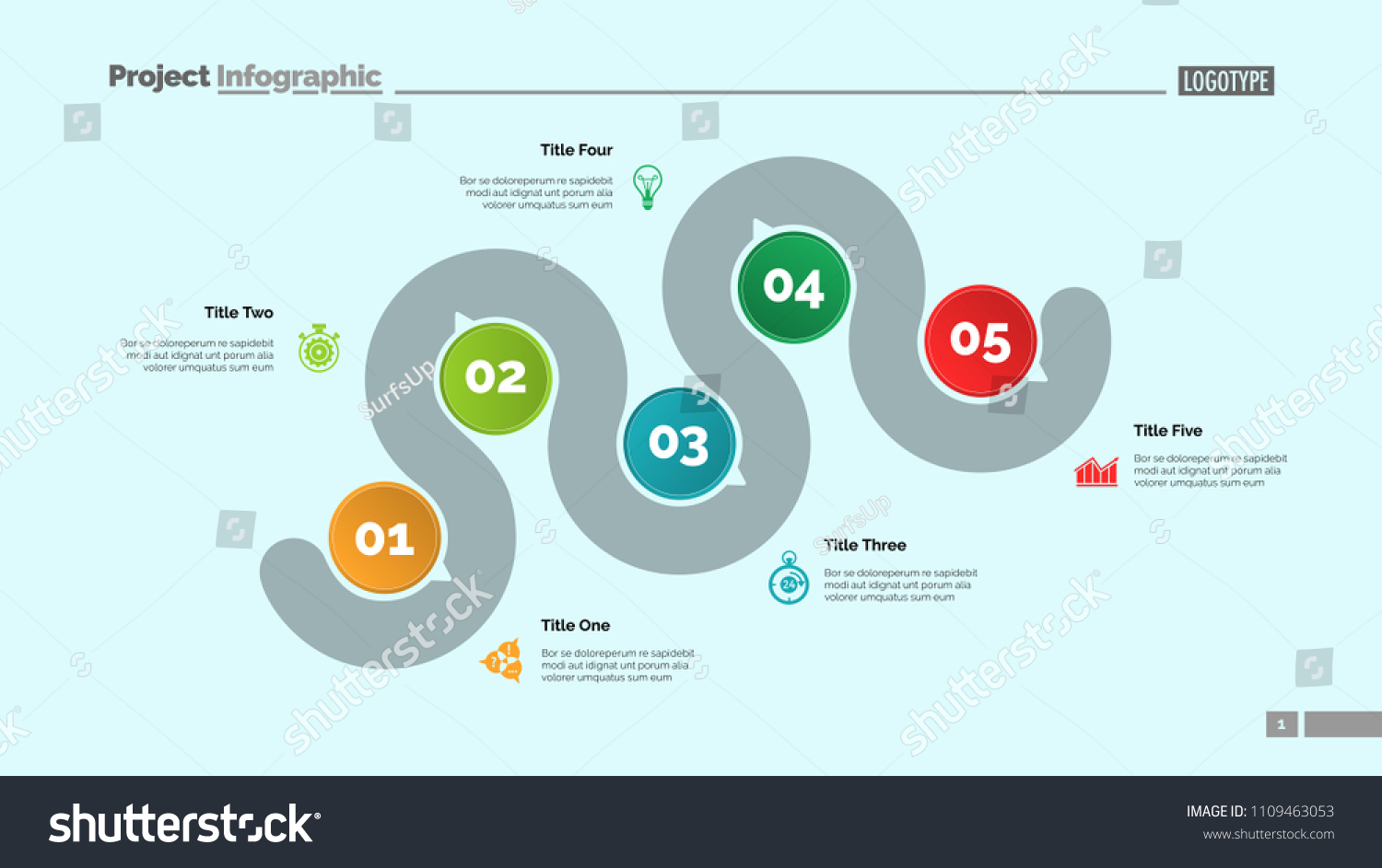 Five Points Process Chart Slide Template: vector de stock (libre de ...
