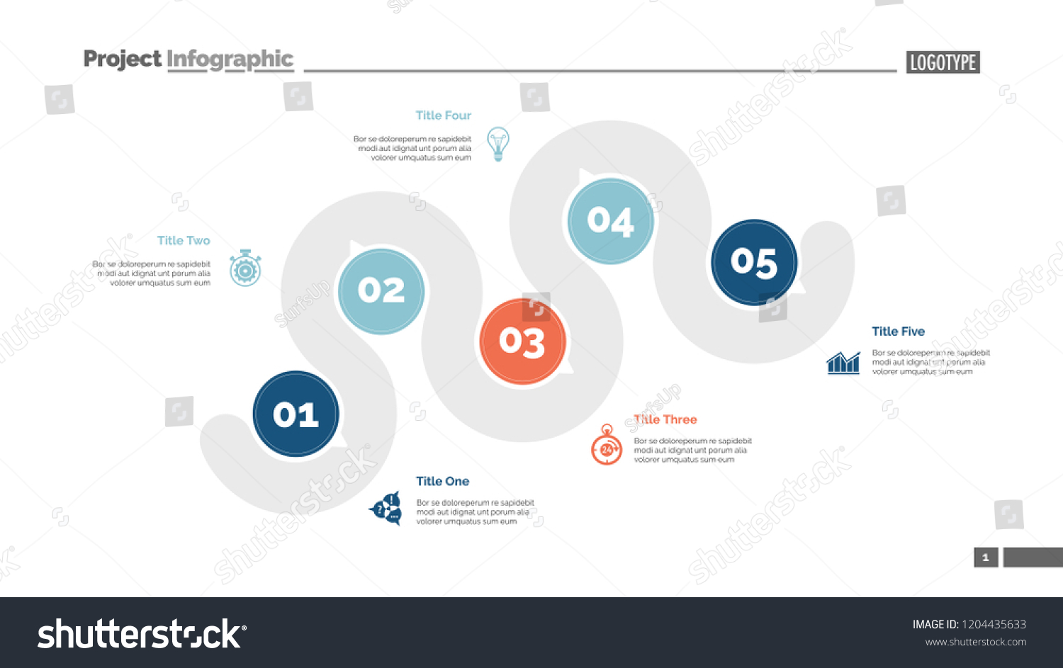 Five Points Process Chart Slide Template Stock Vector (Royalty Free ...