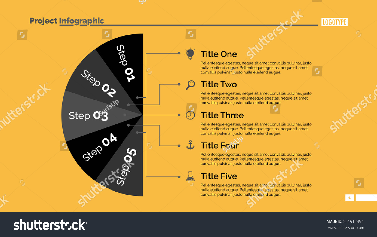 Five Sectors Diagram Slide Template: vector de stock (libre de regalías ...