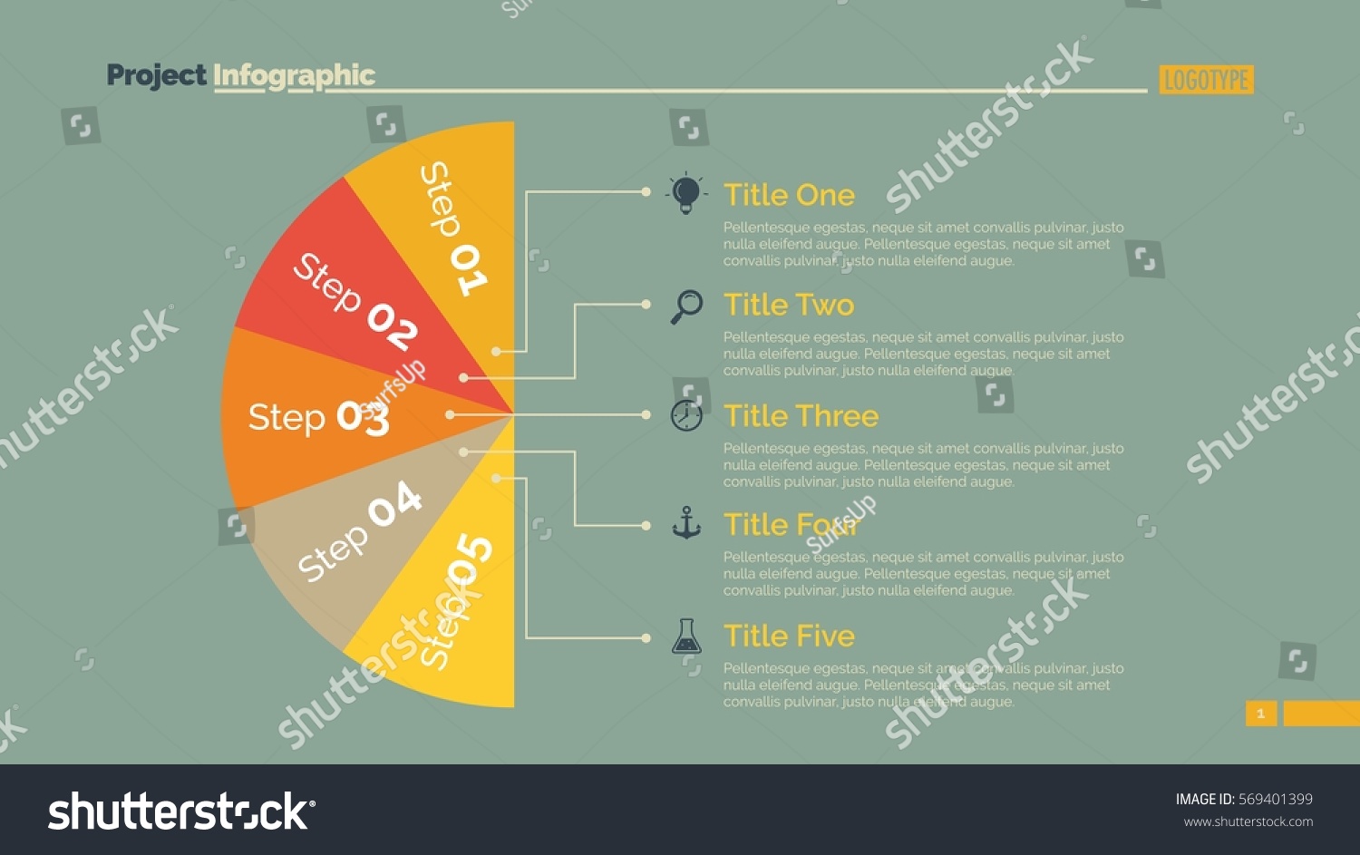 Five Sectors Diagram Slide Template: vector de stock (libre de regalías ...