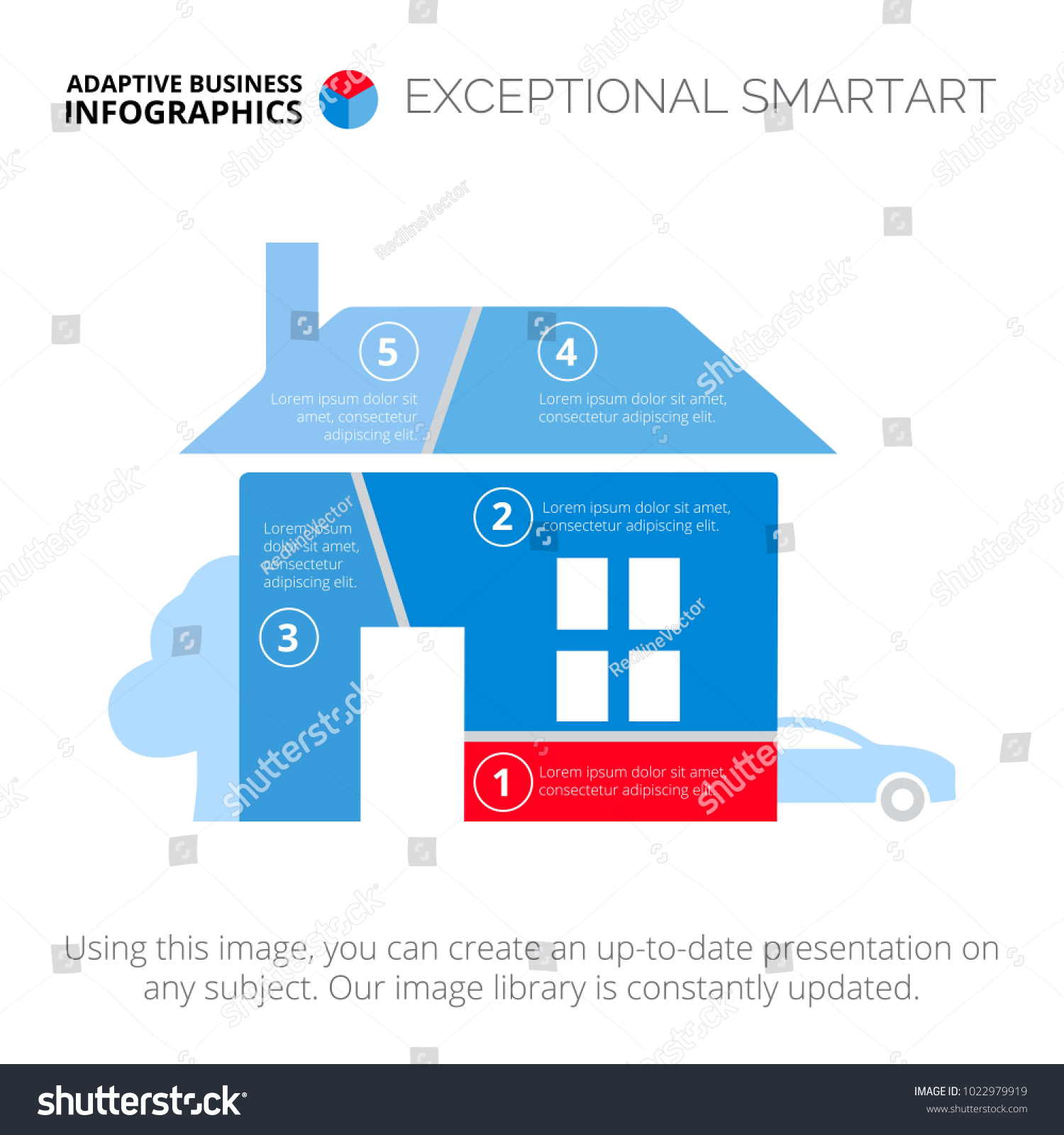 Five Segment House Diagram: vector de stock (libre de regalías ...