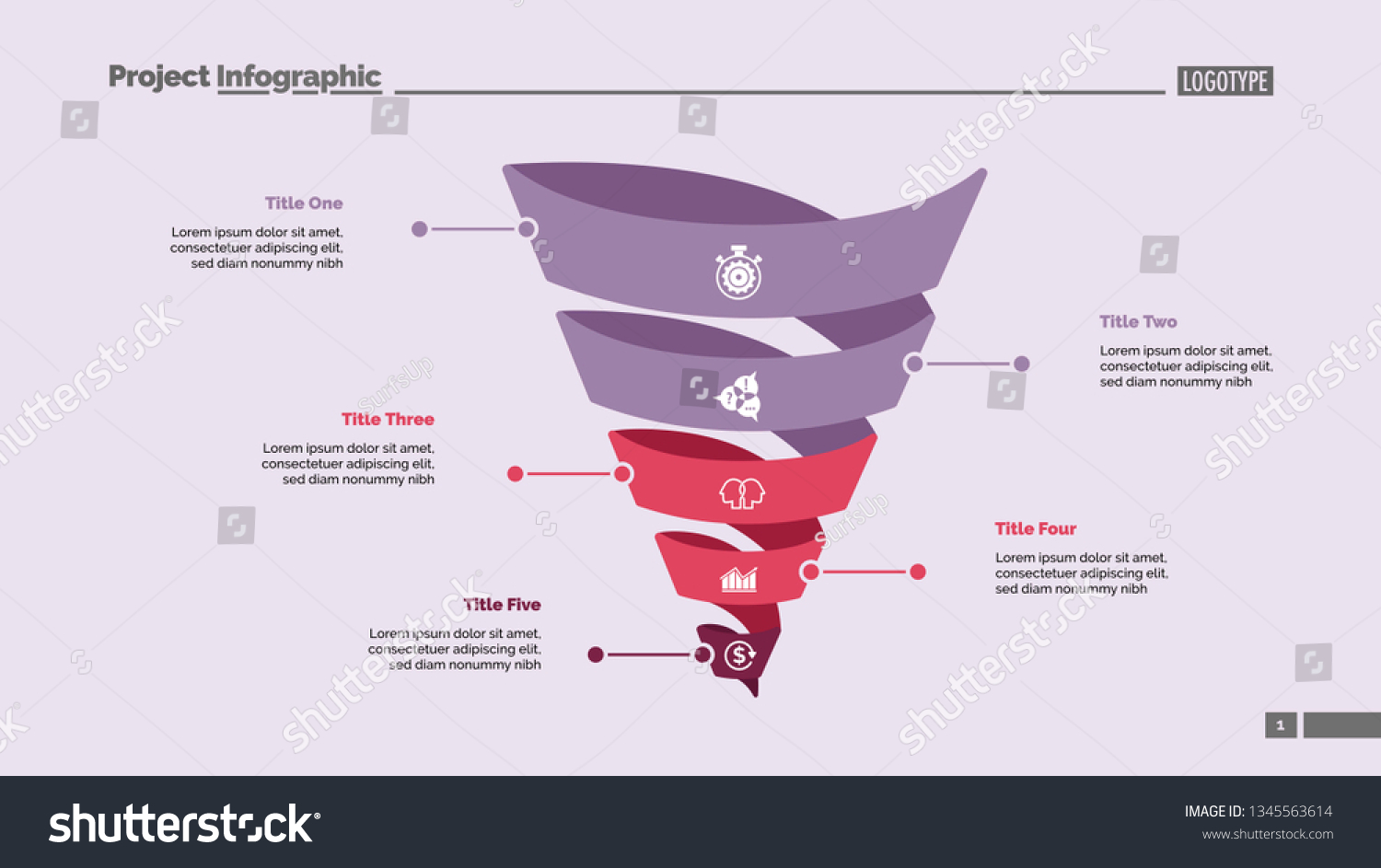 Five Spiral Turns Process Chart Slide 스톡 벡터(로열티 프리) 1345563614 ...