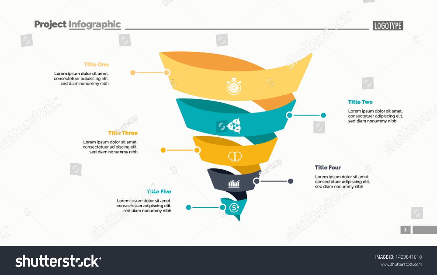 Five Spiral Turns Process Chart Slide Stock Vector (Royalty Free ...