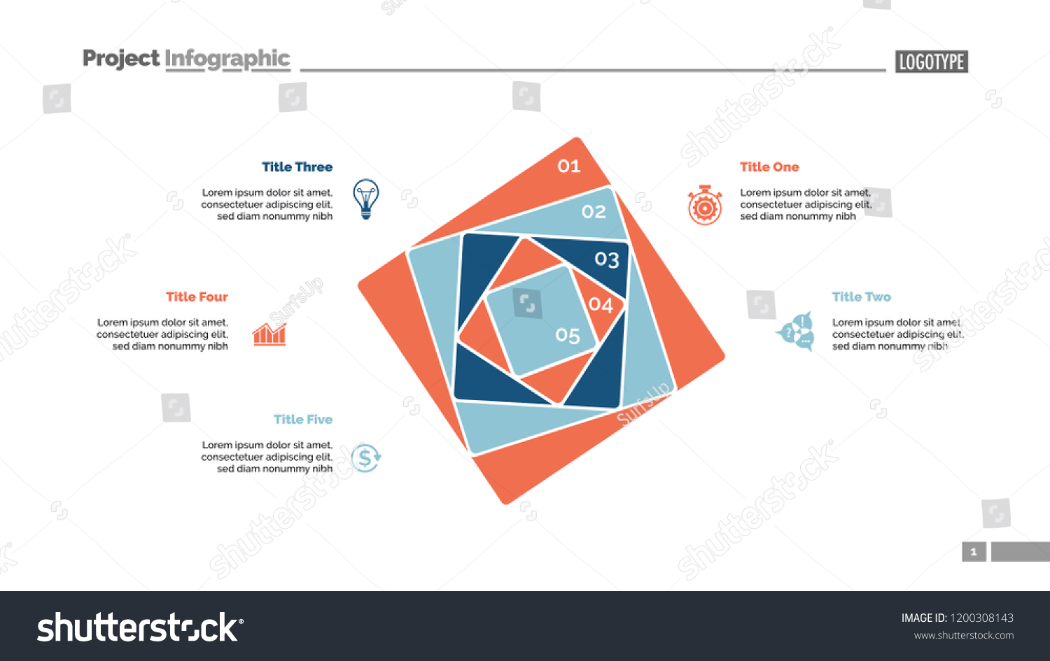 Five Squares Process Chart Slide Template Stock Vector (Royalty Free ...