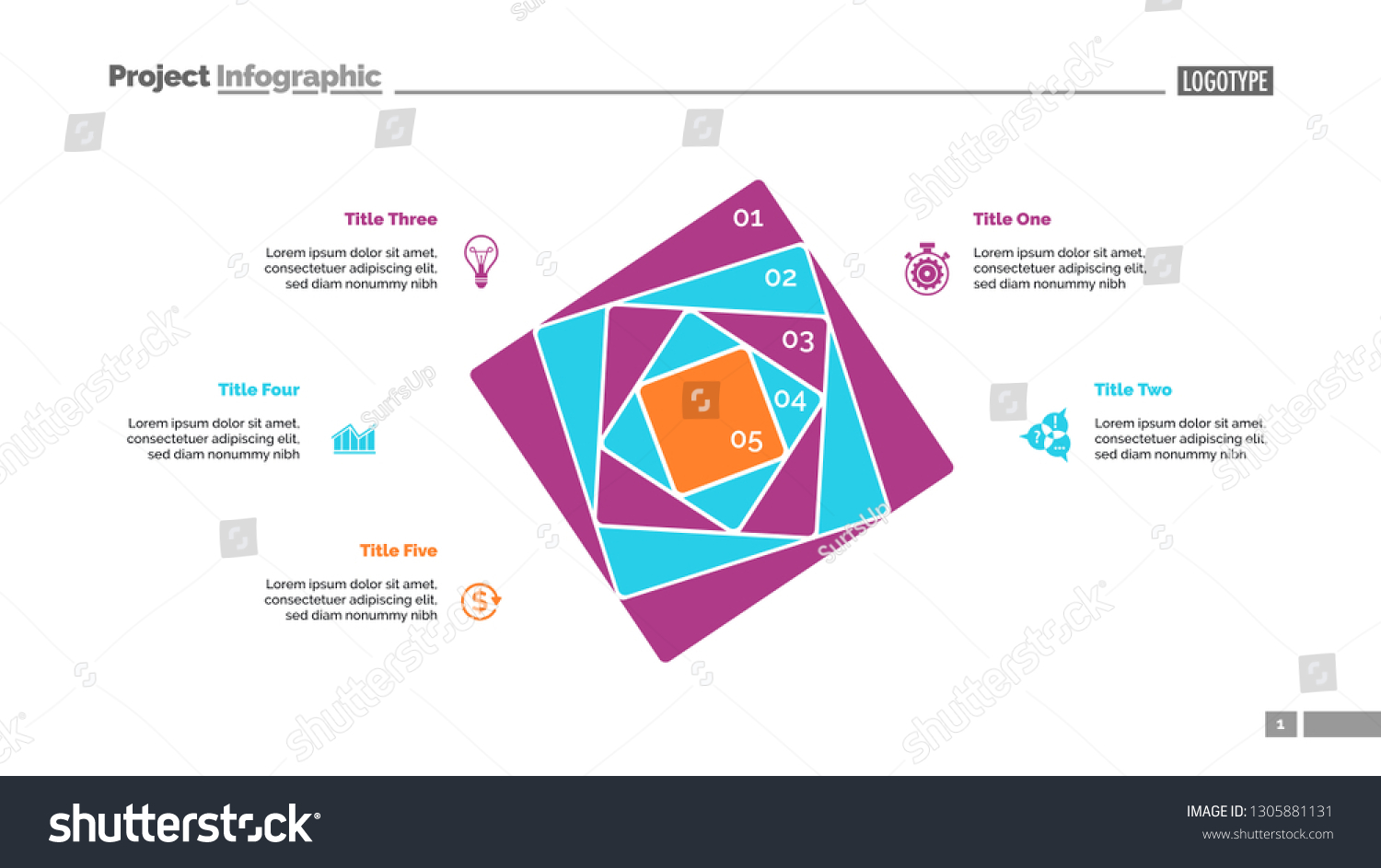 Five Squares Process Chart Slide Template Stock Vector (Royalty Free ...