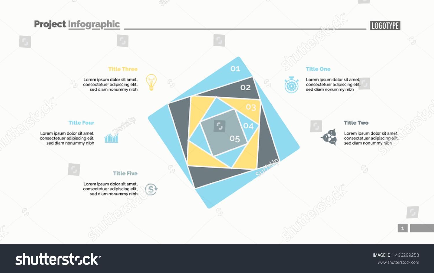 Five Squares Process Chart Slide Template Stock Vector (Royalty Free ...