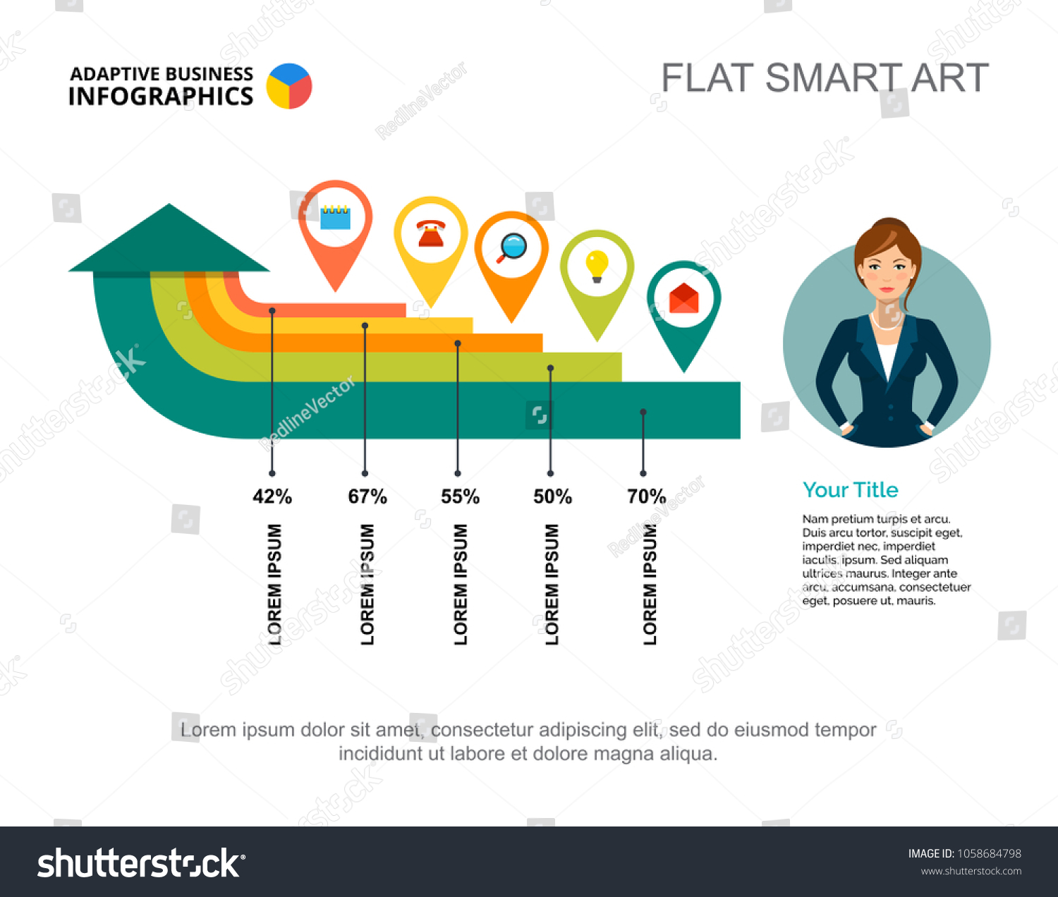 Five Step Arrow Diagram Percentage Process: vector de stock (libre de ...