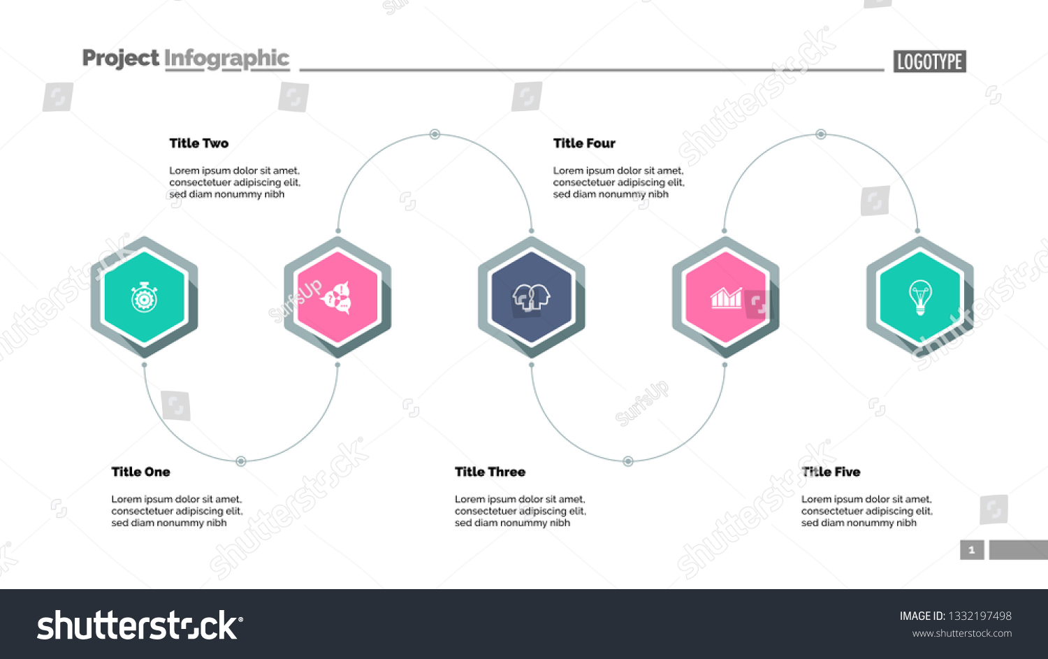 Five Step Process Diagram Slide Template: เวกเตอร์สต็อก (ปลอดค่า ...