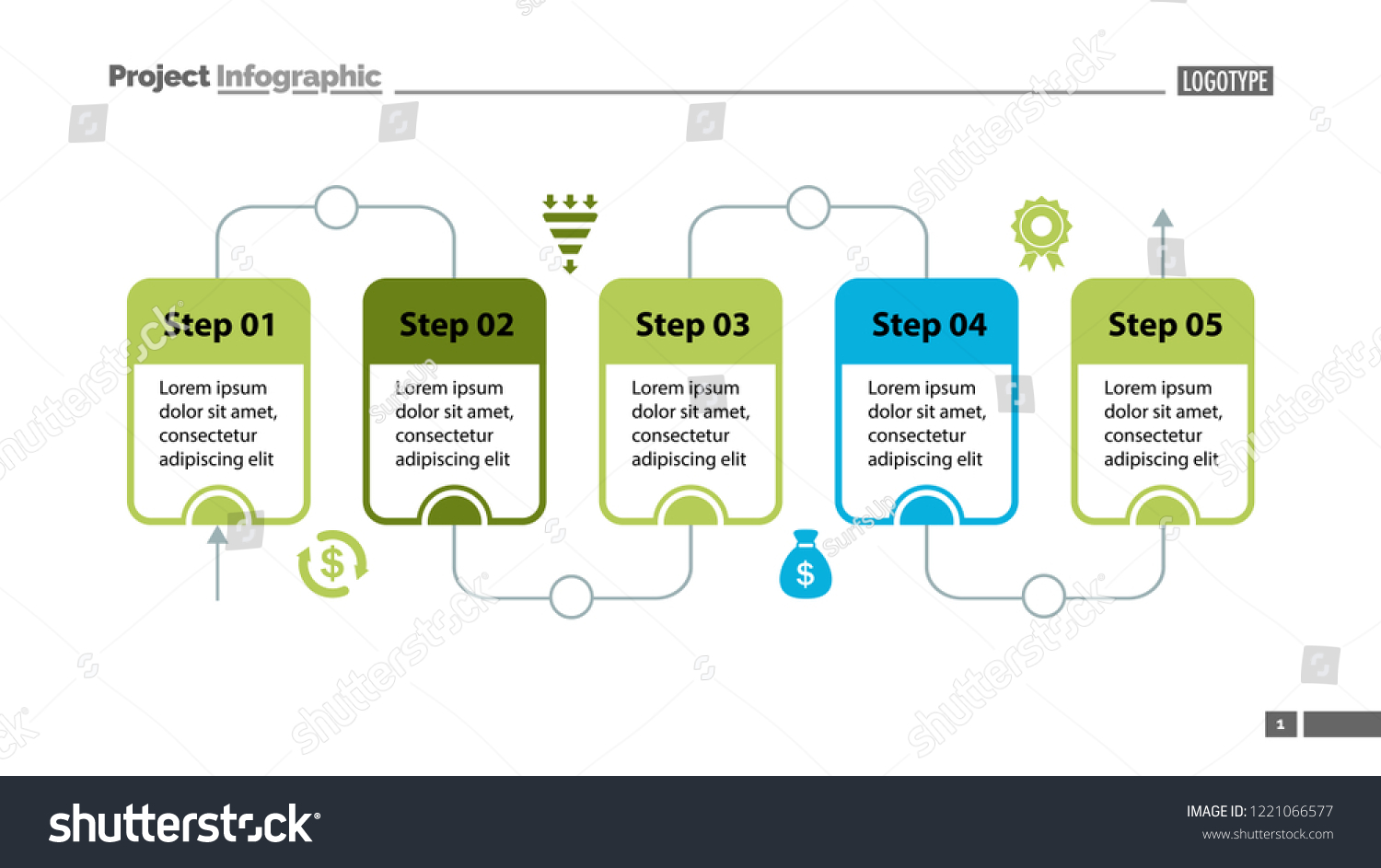 Five Steps Process Chart Slide Template: เวกเตอร์สต็อก (ปลอดค่า ...