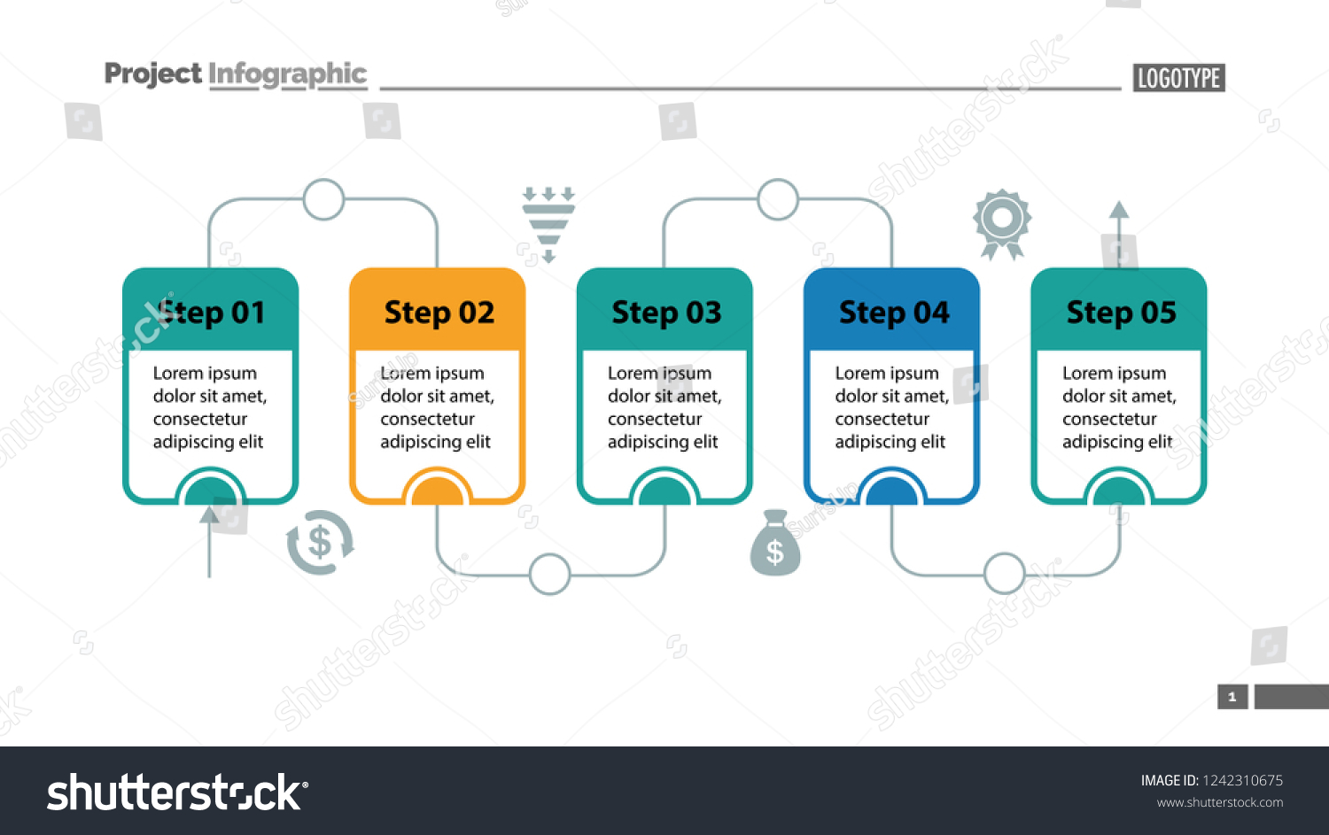 「Five Steps Process Chart Slide Template」のベクター画像素材（ロイヤリティフリー ...