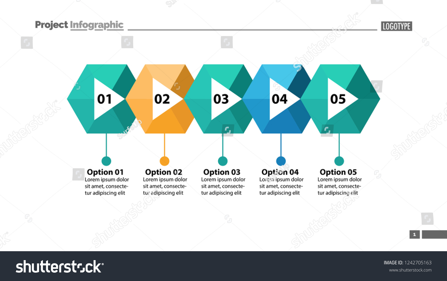 Five Steps Process Chart Slide Template: vector de stock (libre de regalías) 1242705163 ...