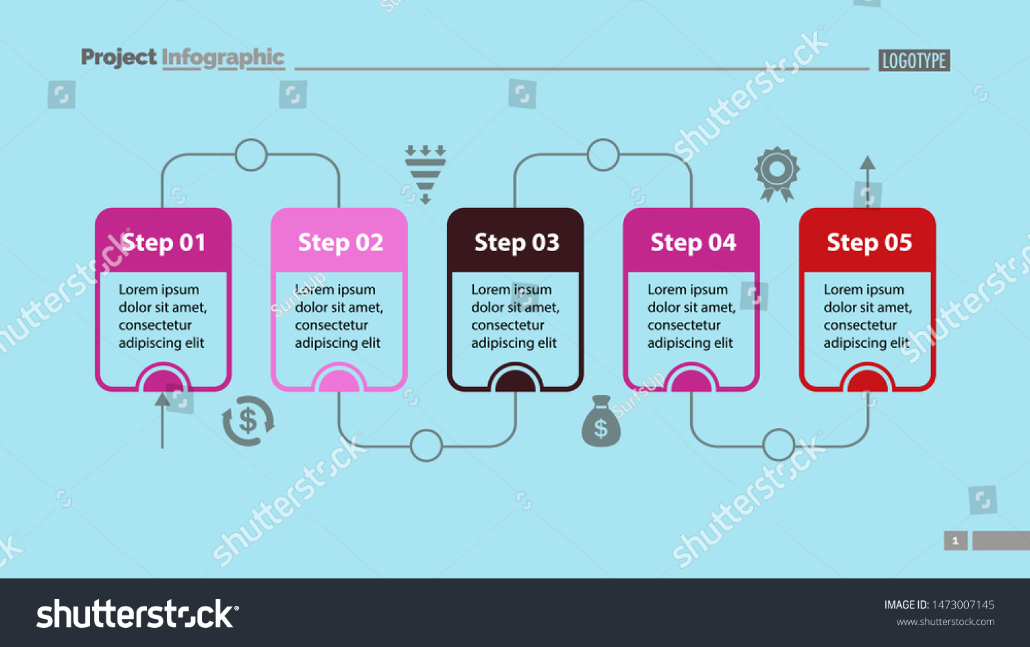 Five Steps Process Chart Slide Template: เวกเตอร์สต็อก (ปลอดค่า ...