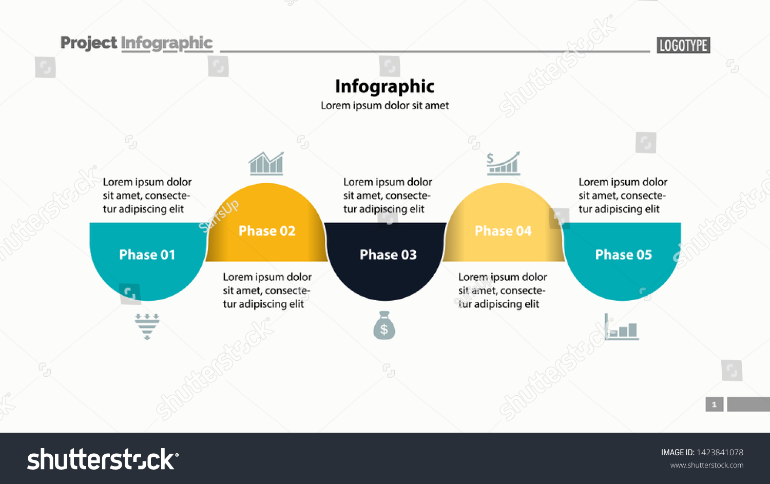 Five Steps Process Chart Slide Template Stock Vector (Royalty Free ...