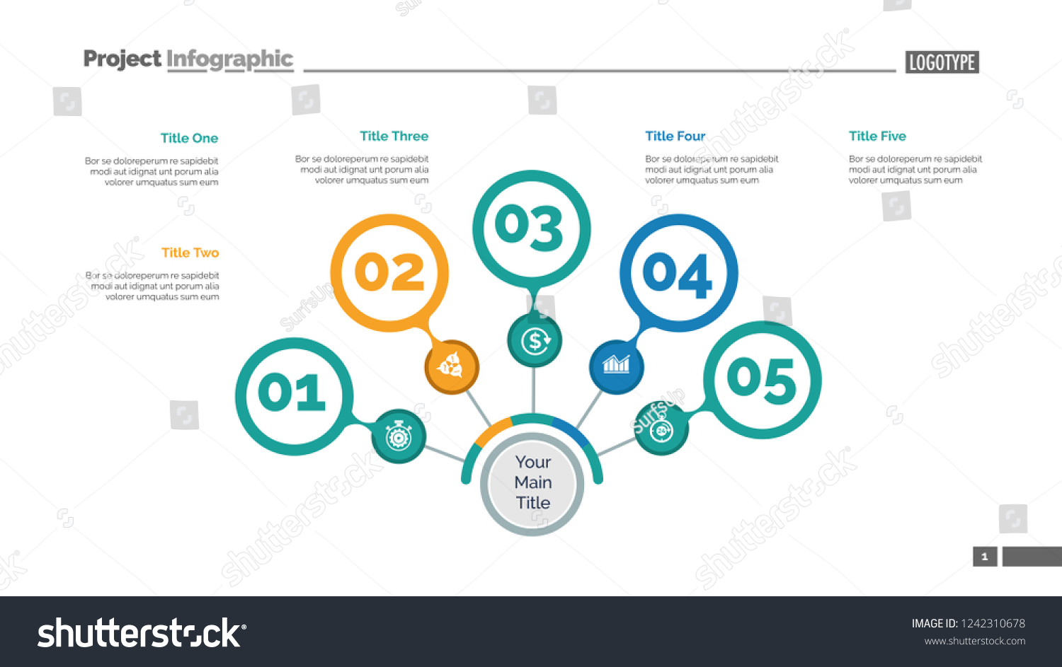 Five Steps Process Chart Slide Template Stock Vector (Royalty Free ...