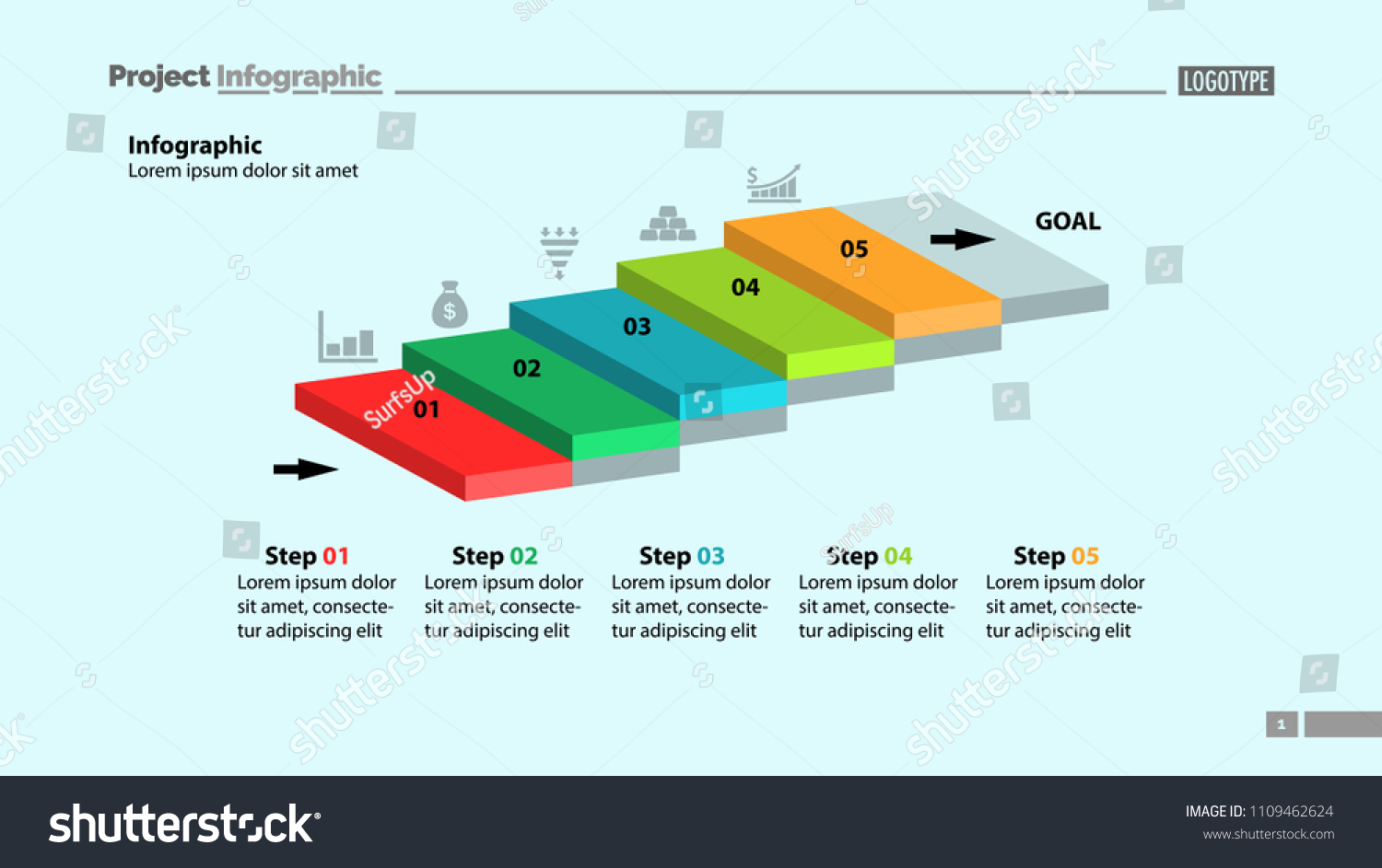 Five Steps Process Chart Slide Template Stock Vector (Royalty Free ...