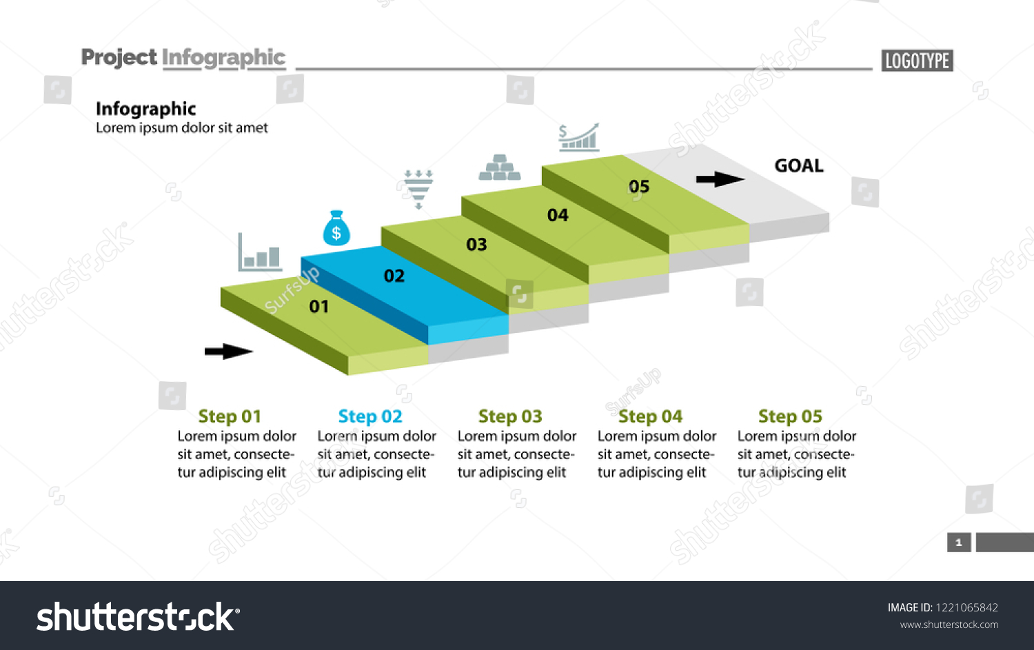 Five Steps Process Chart Slide Template Stock Vector (Royalty Free ...