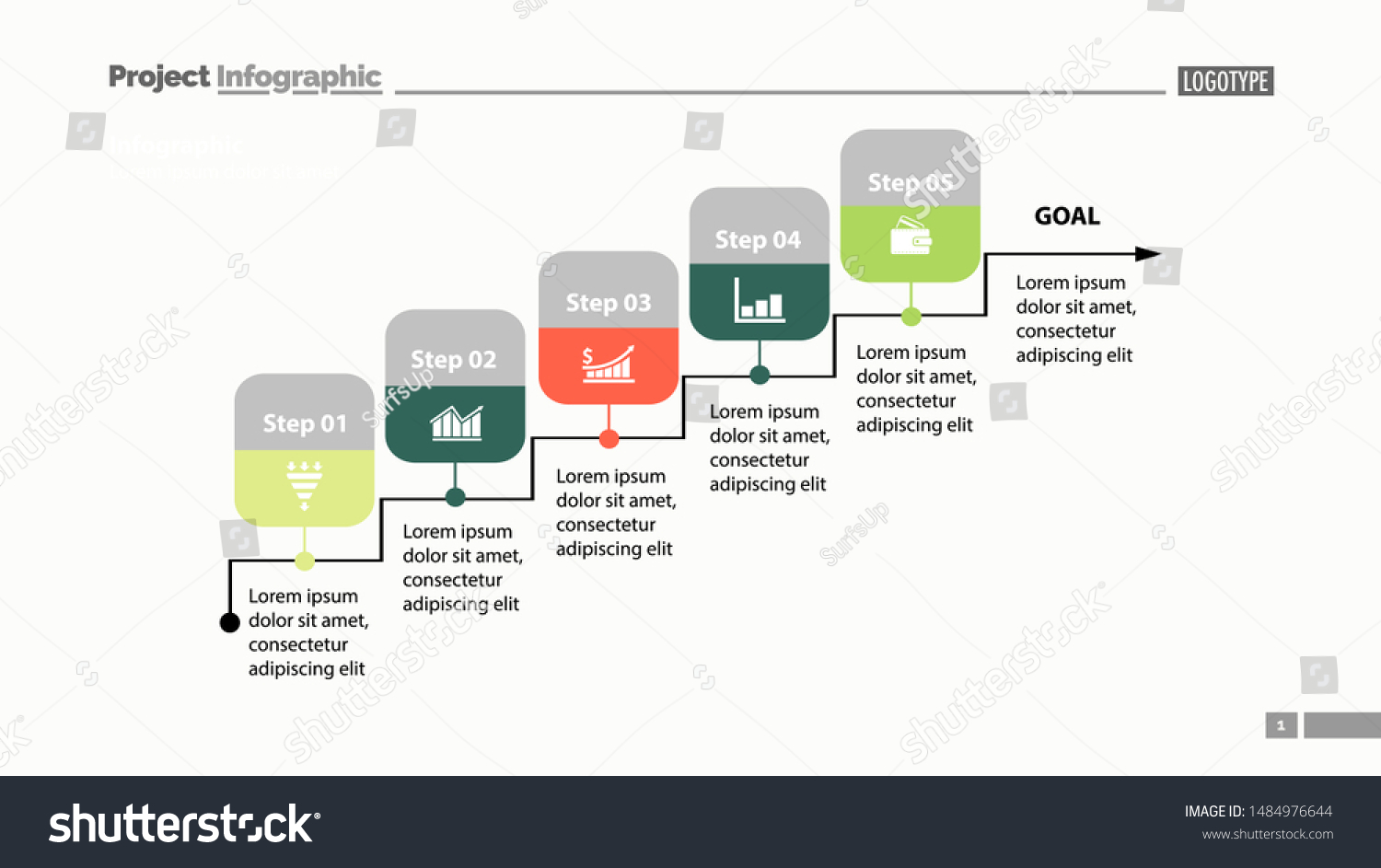 Five Steps Process Chart Template Design: เวกเตอร์สต็อก (ปลอดค่า ...