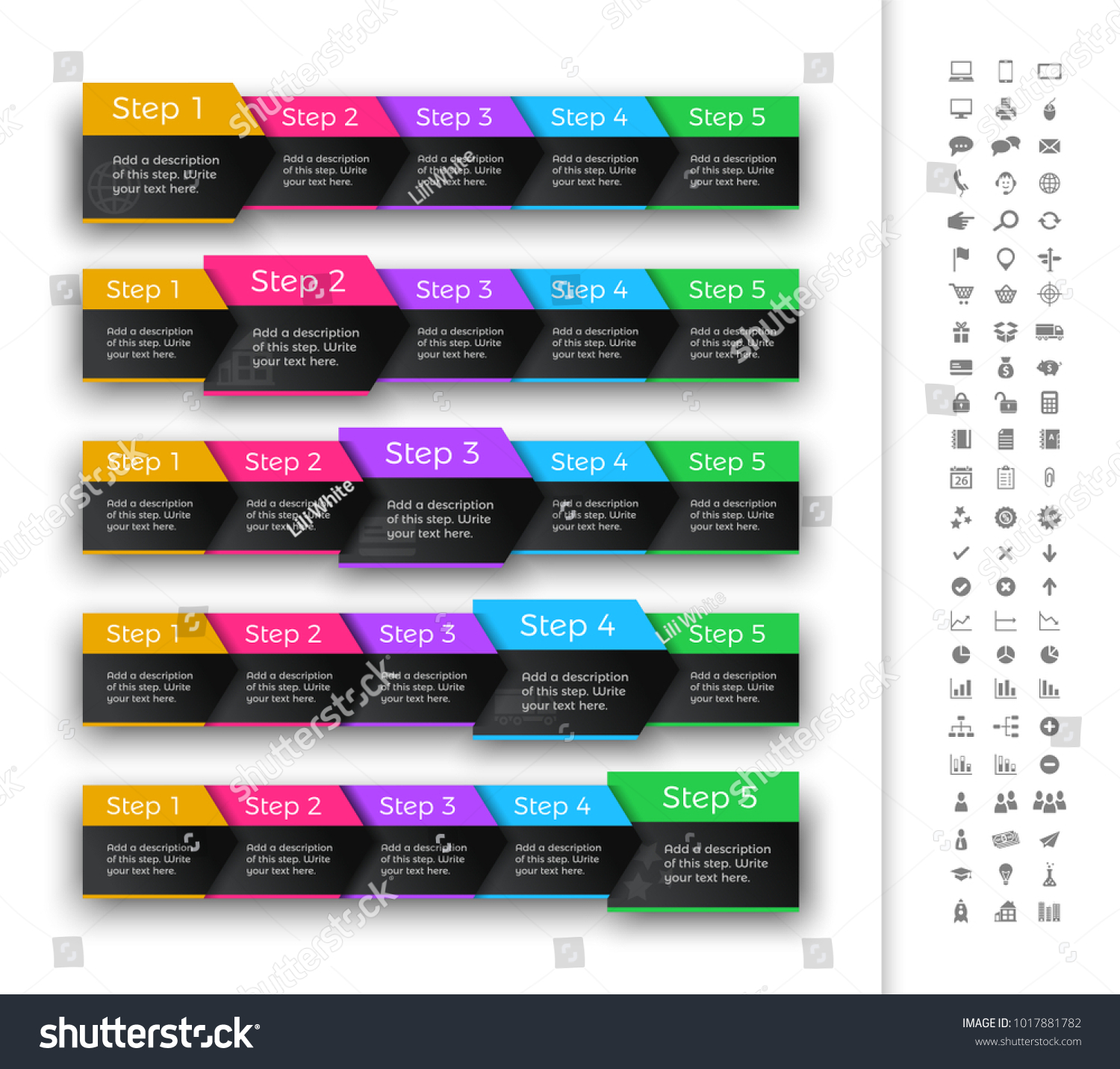 Five Steps Progress Bar Rainbow Colour Stock Vector (Royalty Free ...