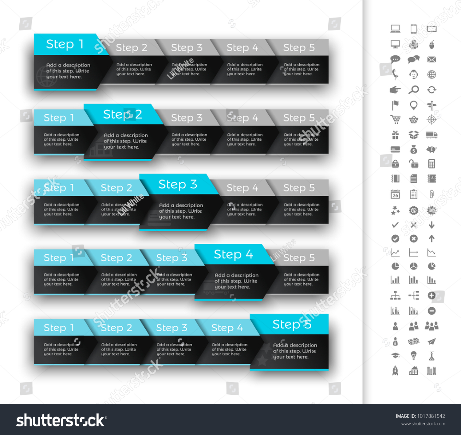 Five Steps Progress Bar Turquoise Header: vector de stock (libre de ...