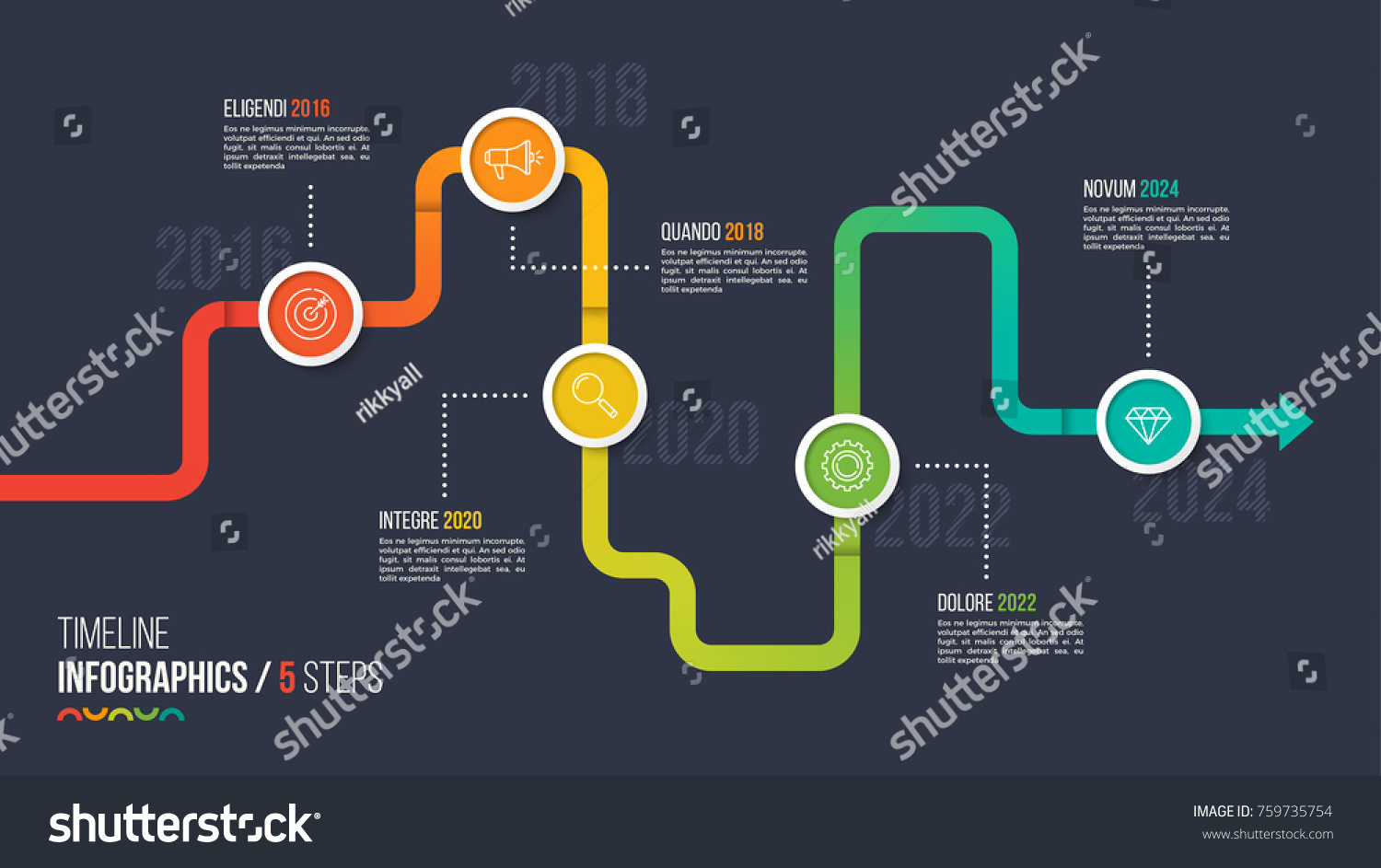 Five Steps Timeline Milestone Infographic Chart: เวกเตอร์สต็อก (ปลอดค่า ...