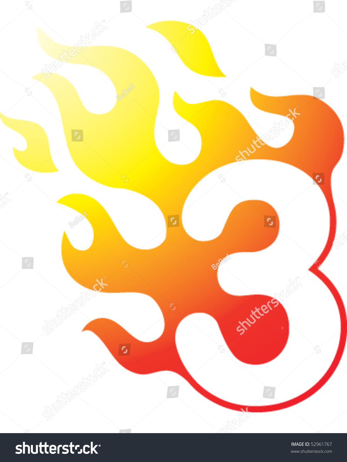 Flaming Number Three Stock Vector 52961767 - Shutterstock
