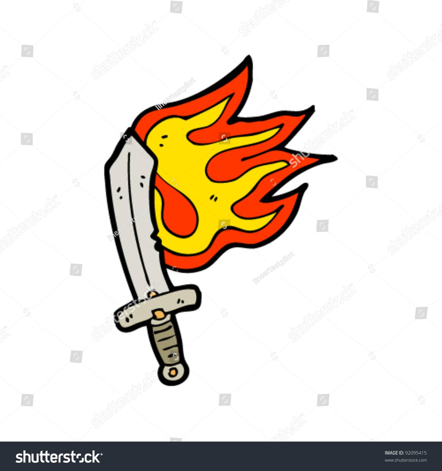 caricatura de una espada ardiente: vector de stock (libre de regalías ...