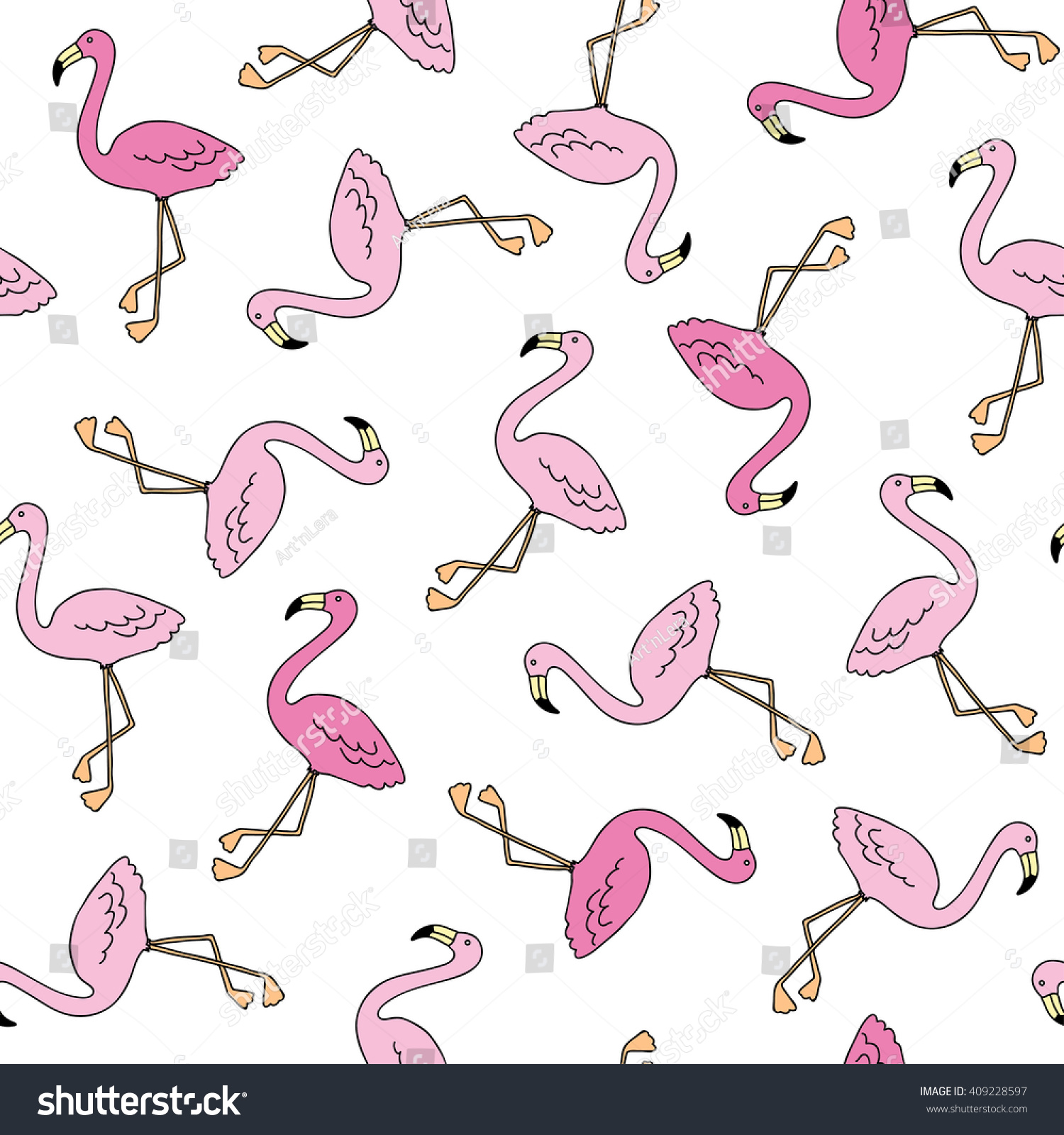 Flamingo Doodle Seamless Pattern Stock Vector (Royalty Free) 409228597 ...