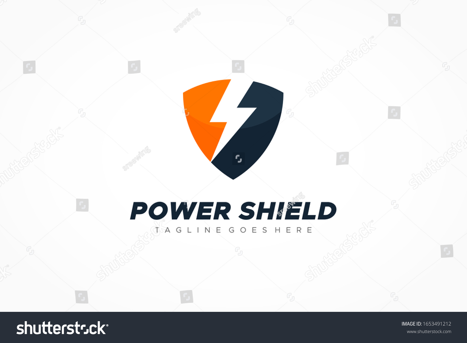 Vektor Stok Flash Thunderbolt Shield Electric Security Logo (Tanpa ...