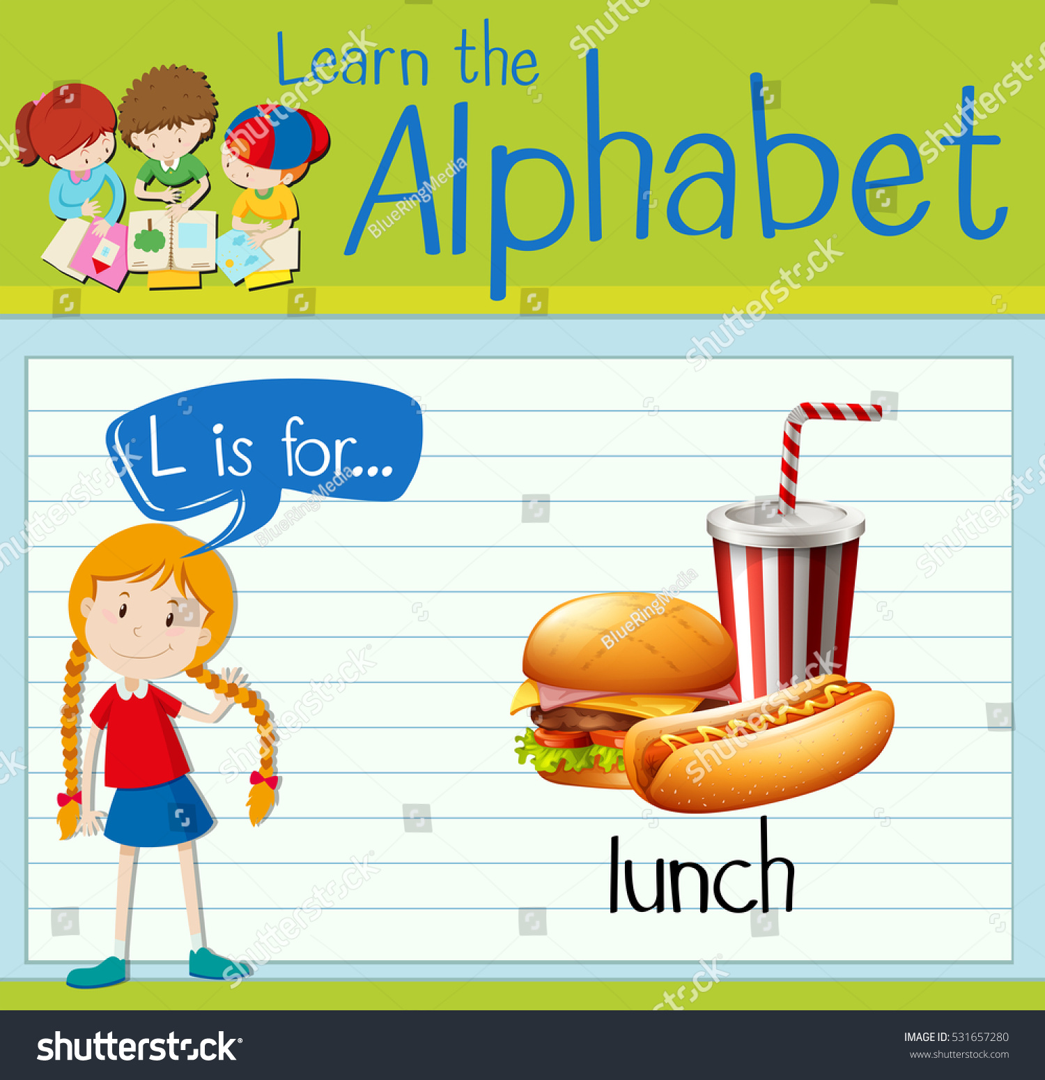 Flashcard L Lunch Stock Vector (Royalty Free) 531657280