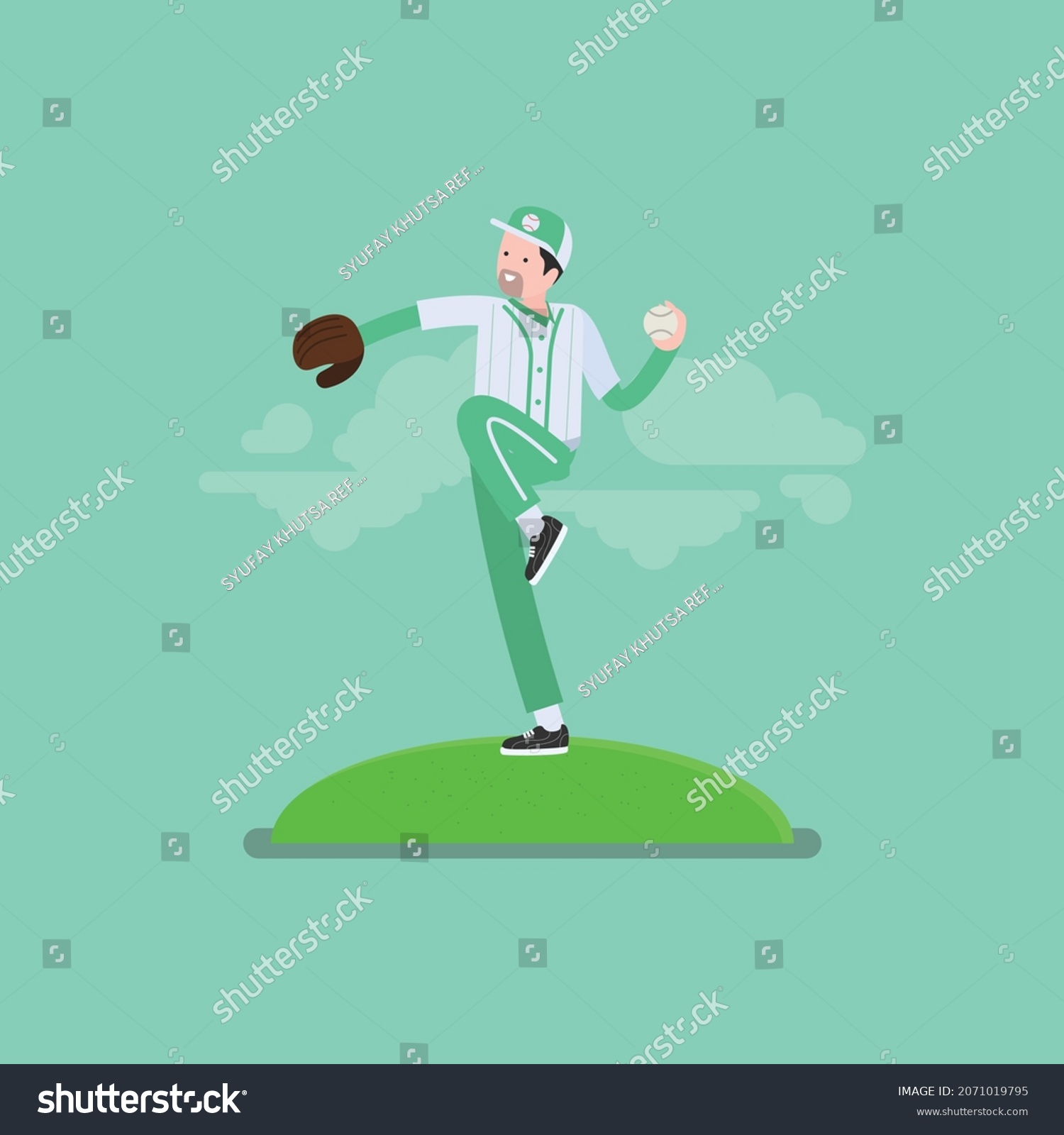Flat Baseball Player Posing Vector Illustration Stock Vector (Royalty ...