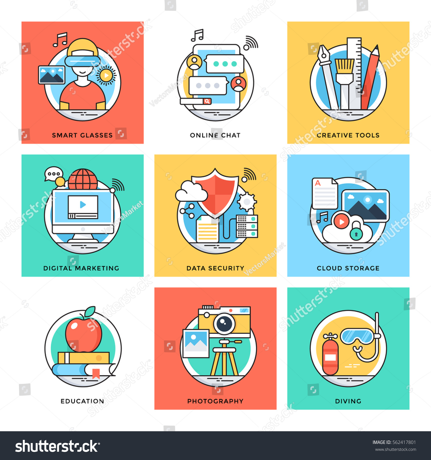 Flat Color Line Design Concepts Vector Stock Vector (Royalty Free ...